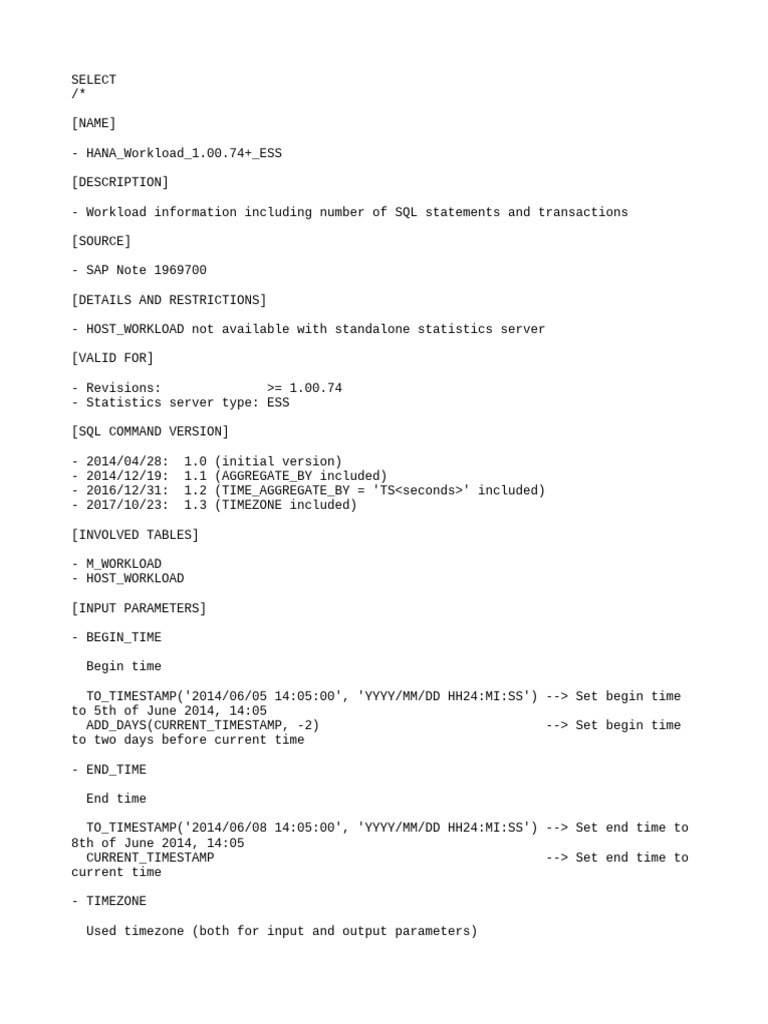 Hana Workload 1.00.74+ Ess | PDF | Computer Programming | Computer Data
