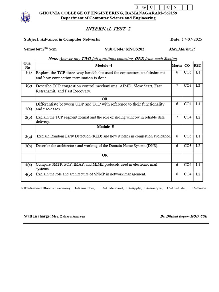 Advances in Computer Networks Test | PDF