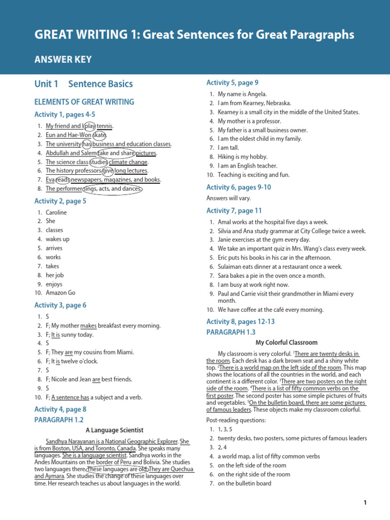 Great Writing 1 Answer Key | PDF | Budapest | English Language