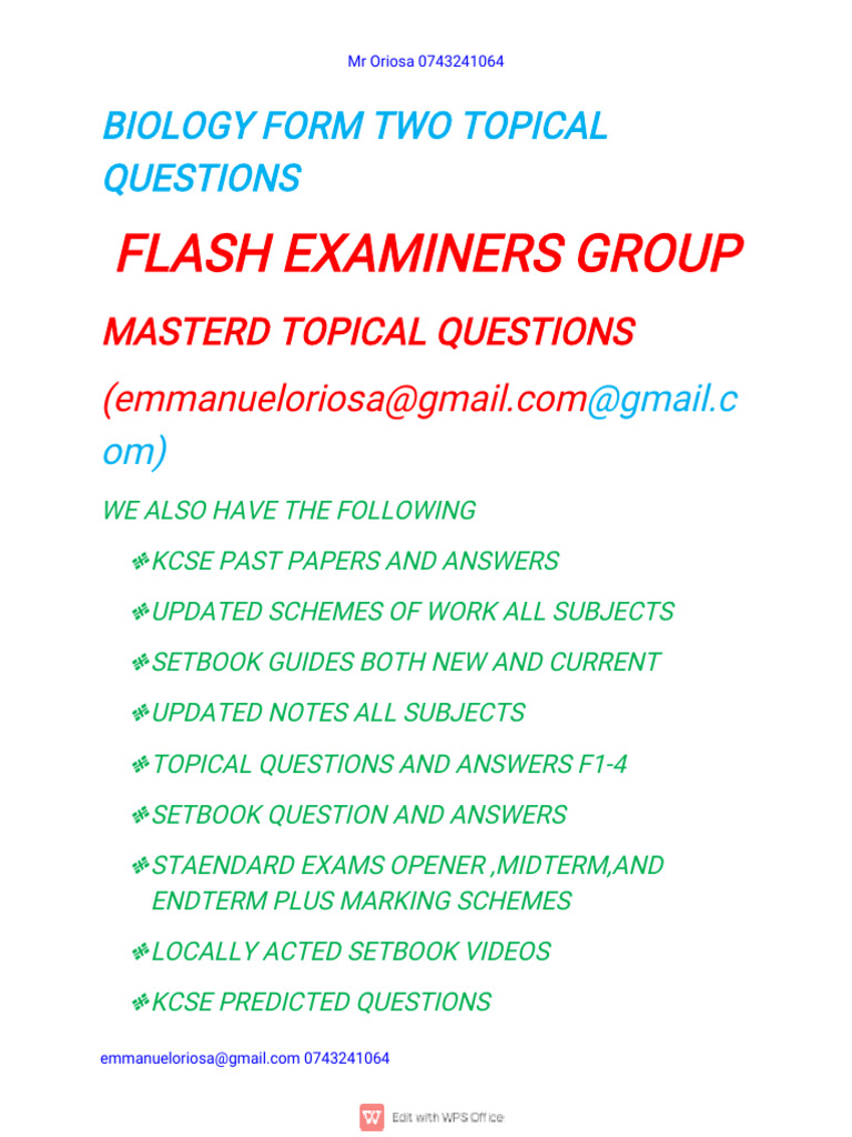 Form Two Topical Questions Physics | PDF | Digestion | Kidney