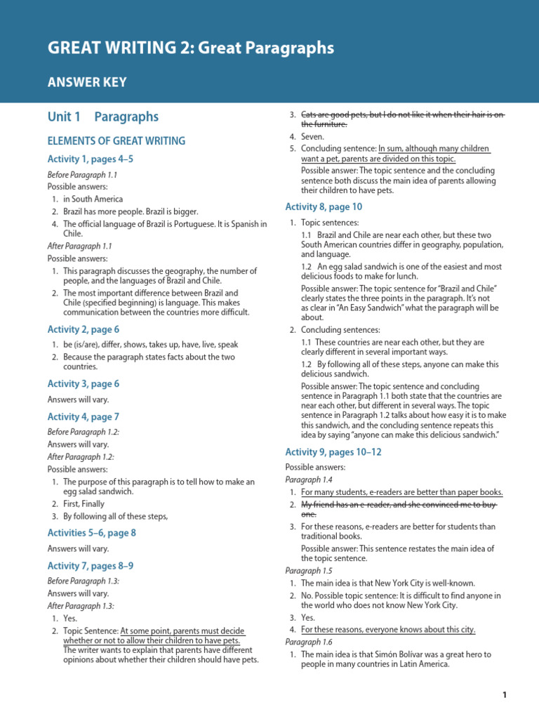 Great Writing 2: Answer Key Insights | PDF | Continent | River