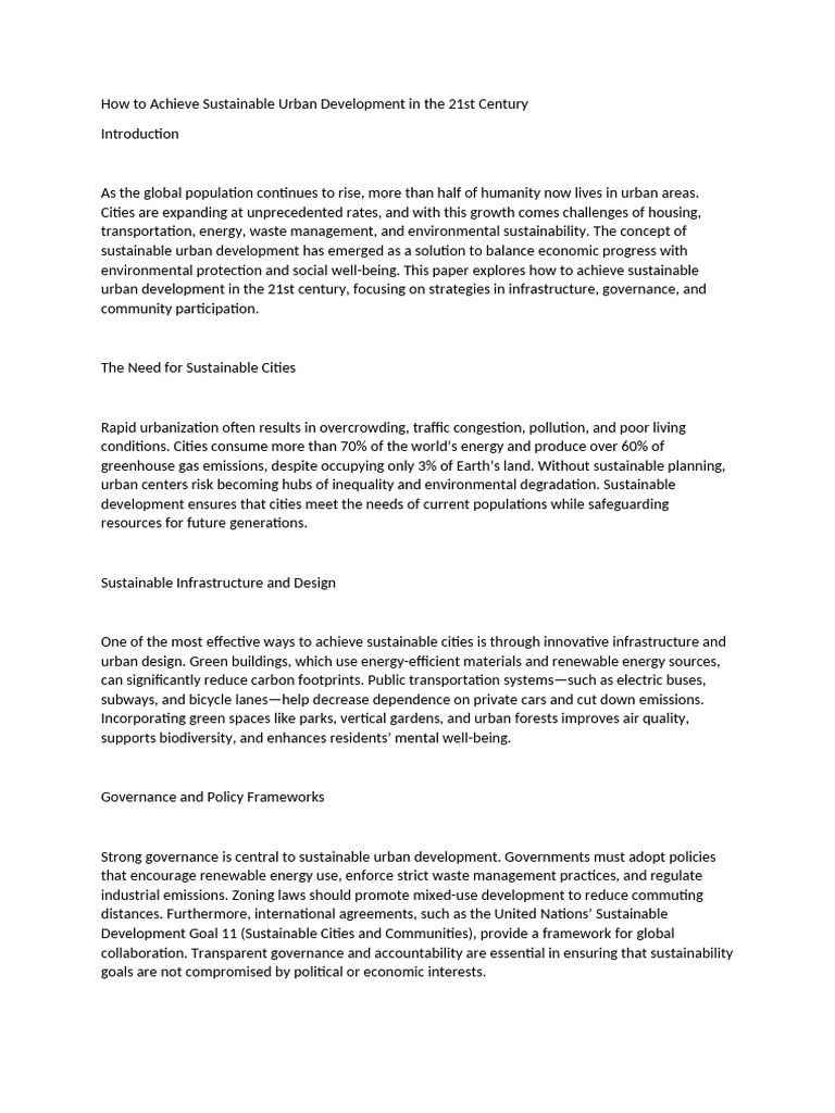 How To Achieve Sustainable Urban Development in The 21st Century | PDF ...