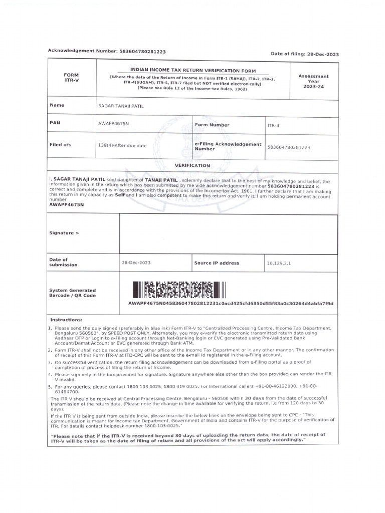 Sagar Patil ITR 2022-23 | PDF