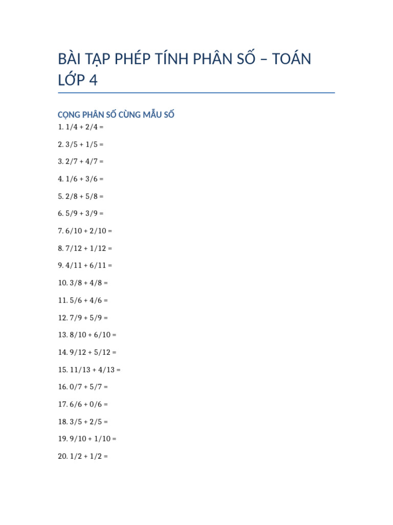 Bai Tap Phan So Lop 4 | PDF