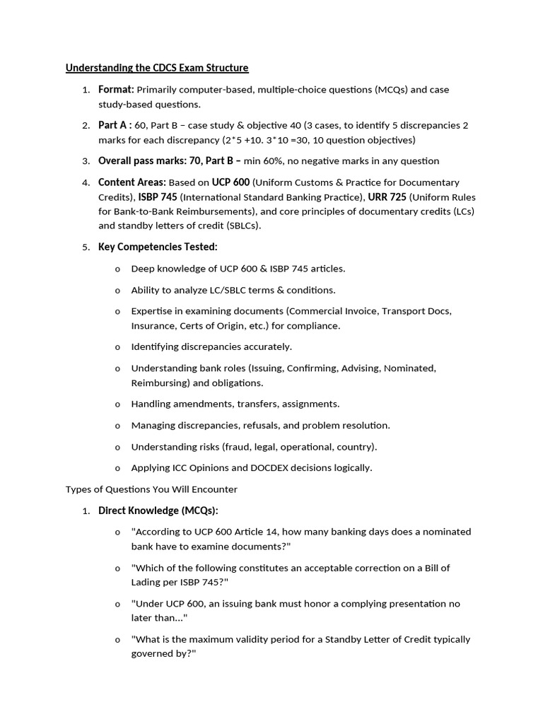 Understanding CDCS Exam Structure | PDF | Letter Of Credit
