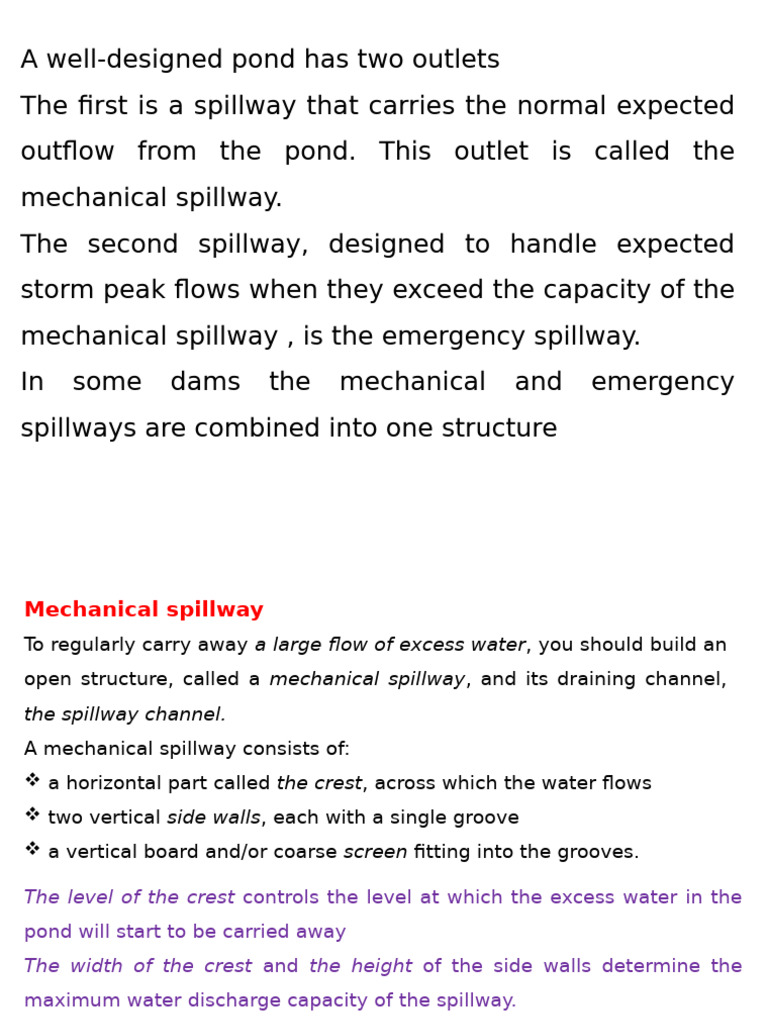 Designing Mechanical and Emergency Spillways | PDF | Spillway ...