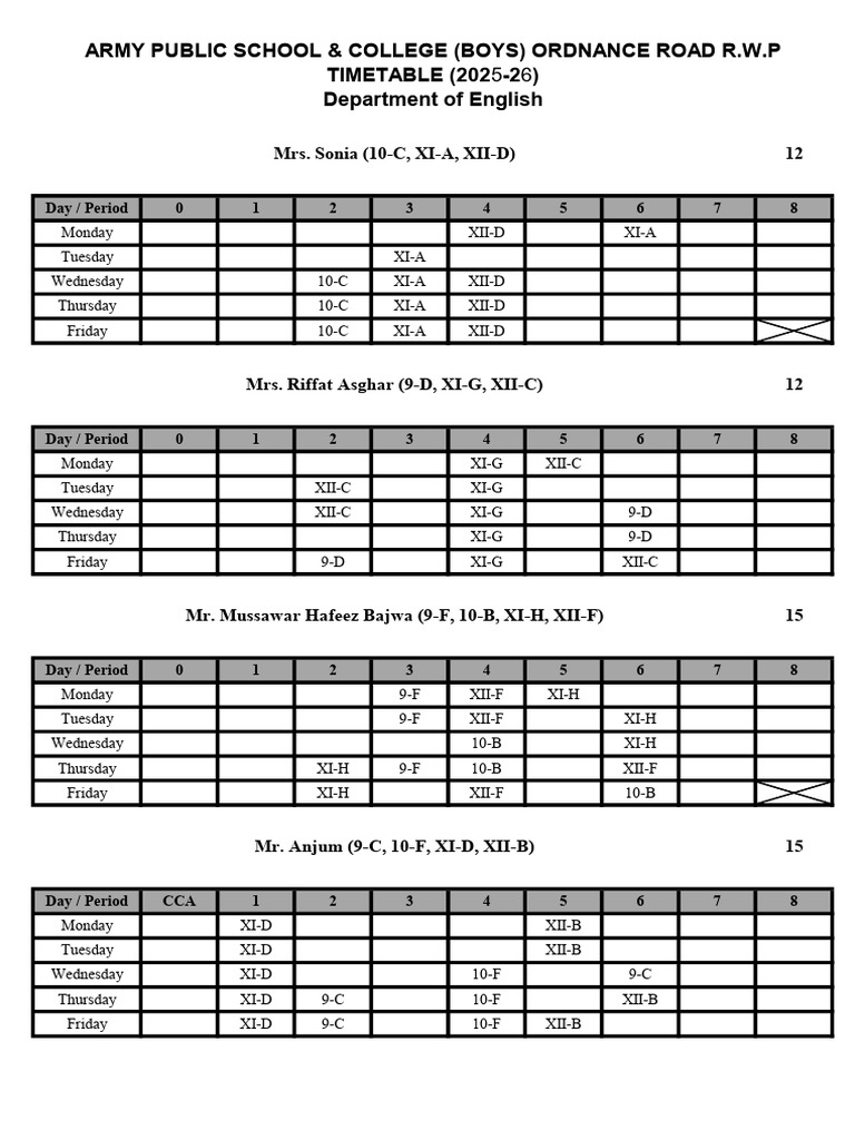 Dept Timetable - Reduced Timings | PDF