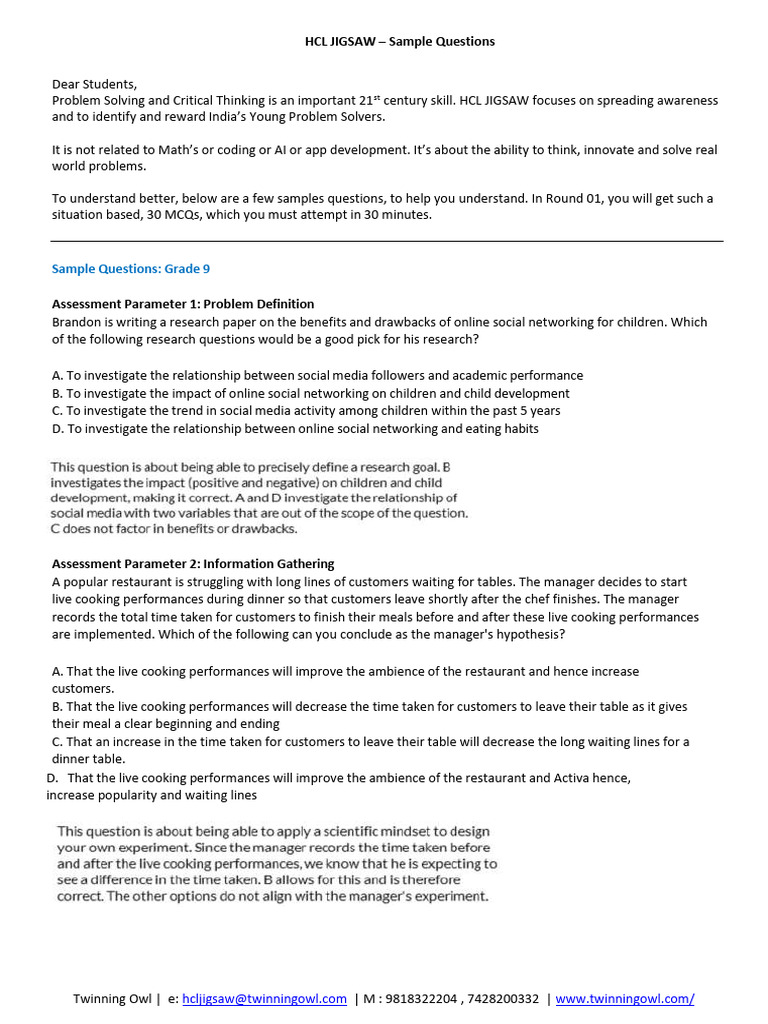 HCL Jigsaw Sample Questions Overview | PDF | Educational Technology ...