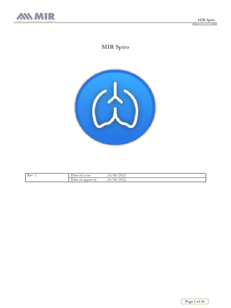 MIR Spiro User Manual Overview | PDF | Calibration | Bluetooth