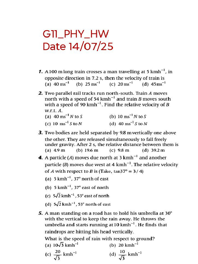 Relative Velocity Questions | PDF