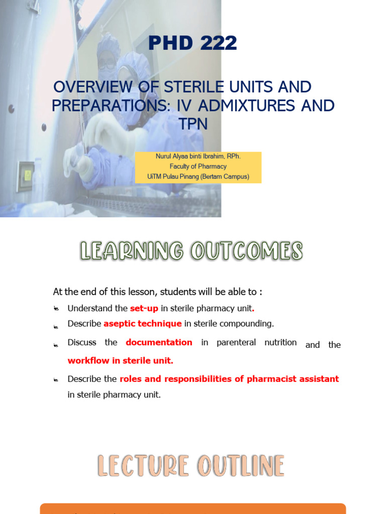 PHD222 L11 Overview Sterile Unit Preparations | PDF | Medical ...