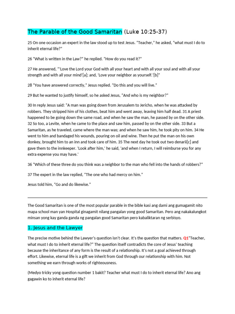 Good Samaritan: A Lesson in Love | PDF | Canonical Gospels | Abrahamic ...