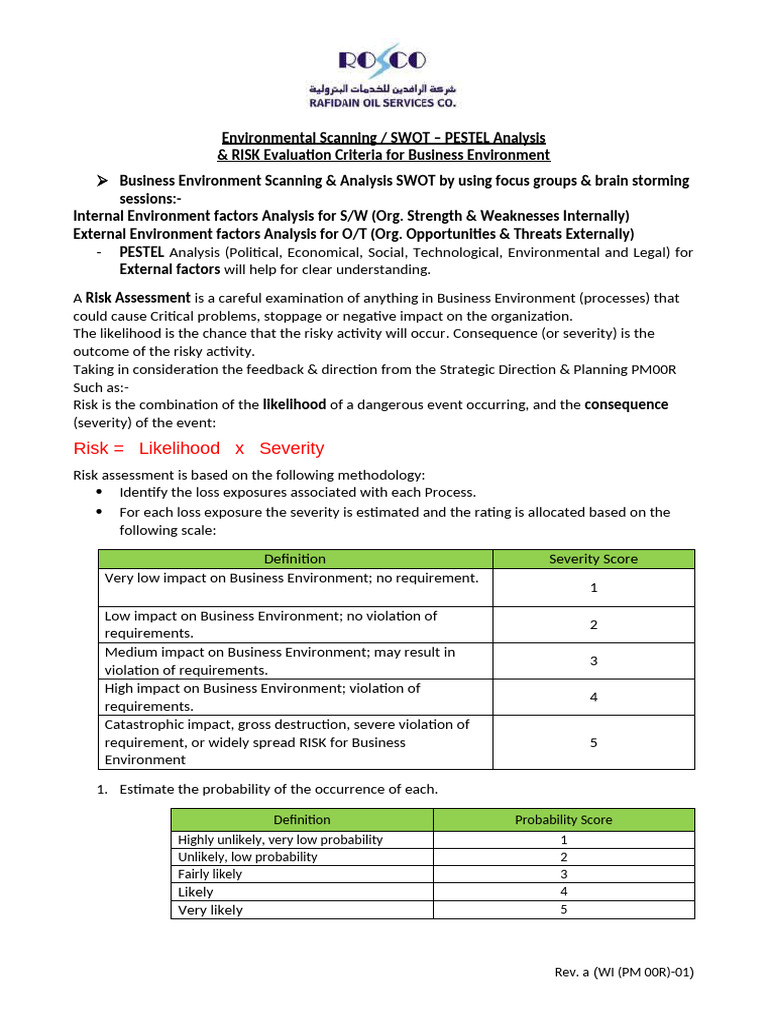 Environmental Scanning / SWOT – PESTEL Analysis | PDF | Risk | Risk ...
