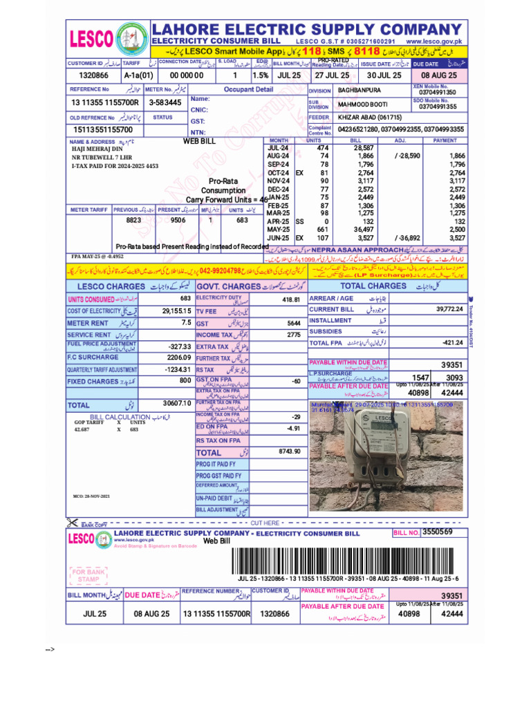 Pro-Rata Web Bill Summary for July 2025 | PDF