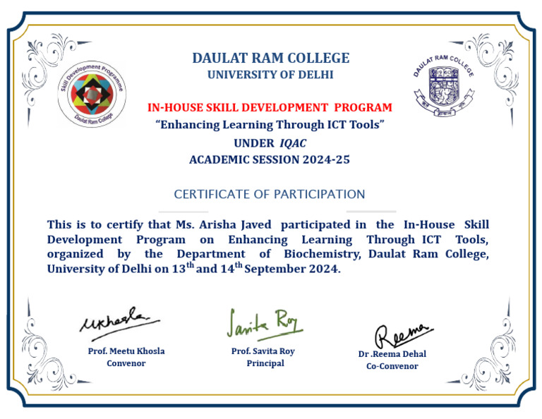 Arisha Javed - Participation Certificate - SDP ICT 2024-25 | PDF
