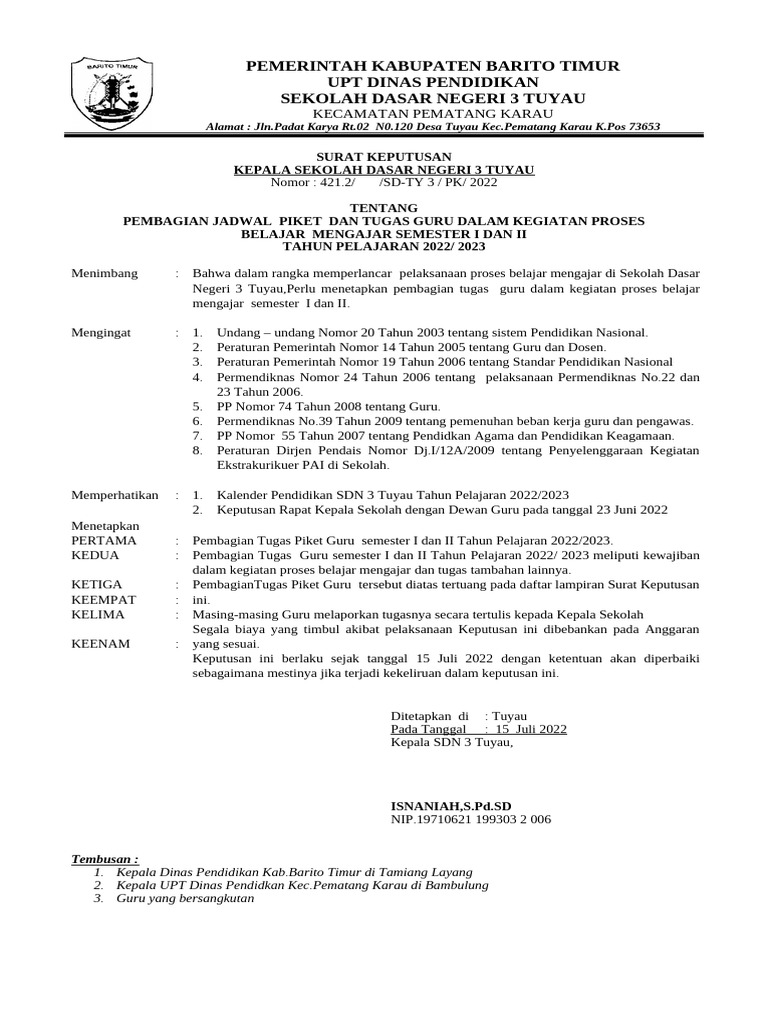 SK Pembagian Tugas 2022-2023 | PDF