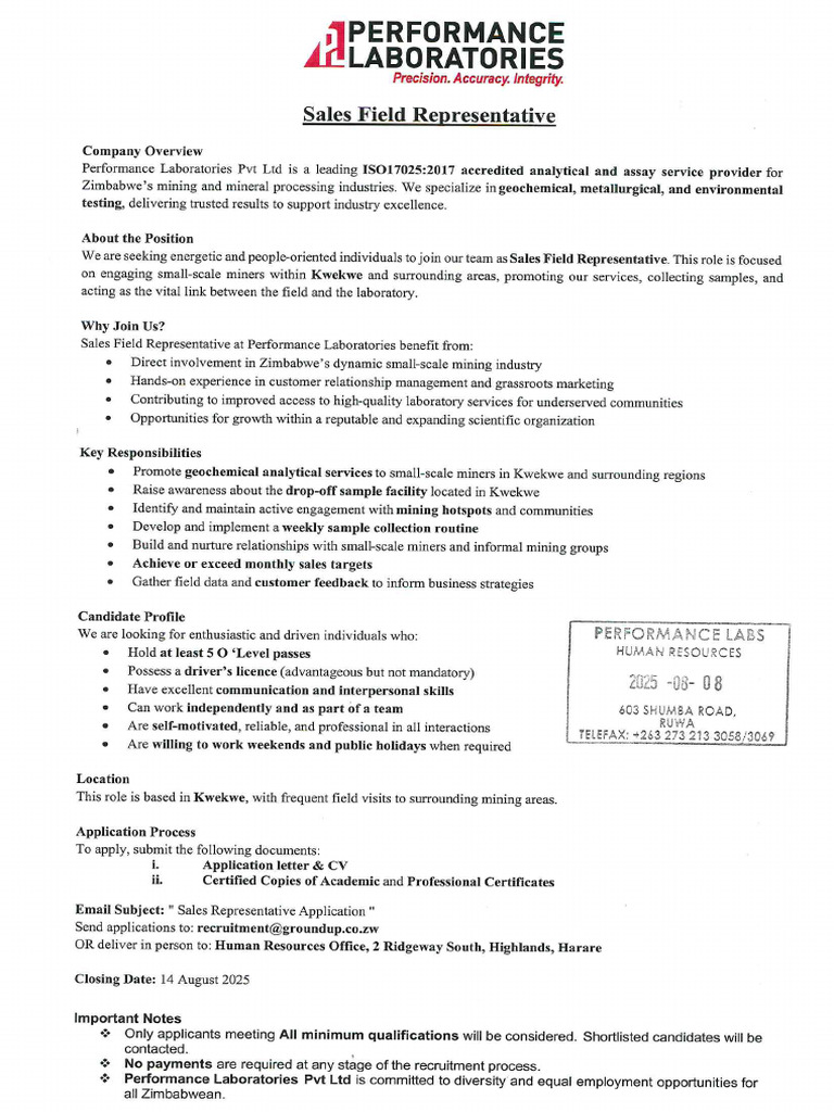 Job Advert - Sales Field Representative | PDF