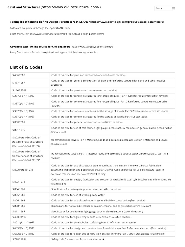 List of Is Codes - Civil and Structural | PDF | Earthquake Engineering ...