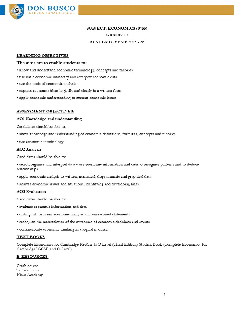 Grade 10 Economics Syllabus Overview | PDF | Economics | Macroeconomics