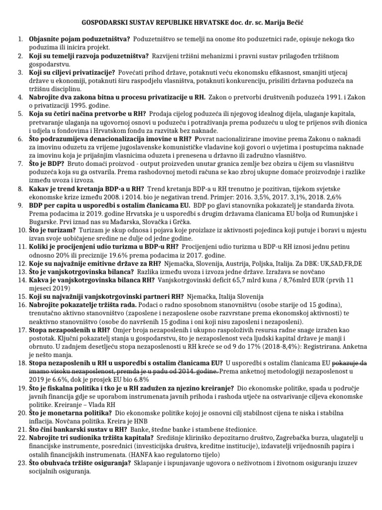 Gospodarski Sustav Republike Hrvatske | PDF