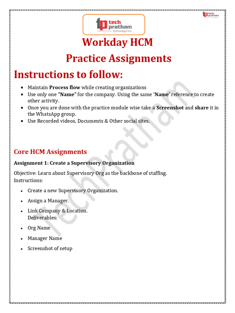TechP Workday HCM Assignments Practice (Core HCM) | PDF | Business