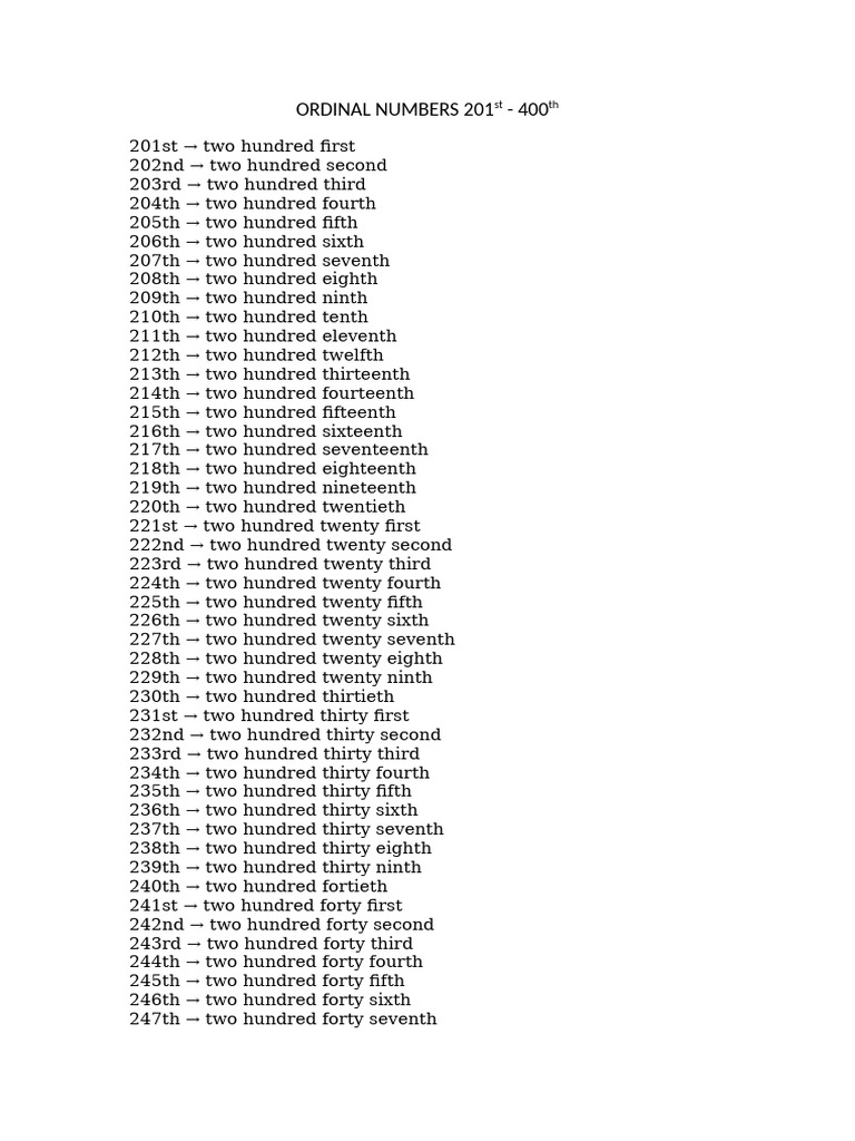 Ordinal Numbers 201-400 Explained | PDF | Military Of The Empire Of ...