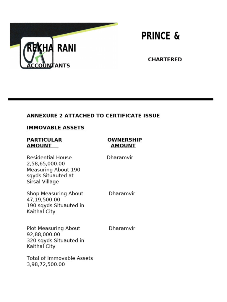 Immovable Assets Valuation Report | PDF