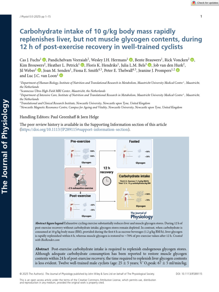 The Journal of Physiology - 2025 - Fuchs - Carbohydrate Intake of 10 G KG Body Mass Rapidly ...