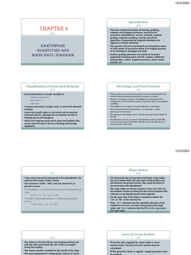 Earthwork Quantities & Mass Haul Guide | PDF | Area