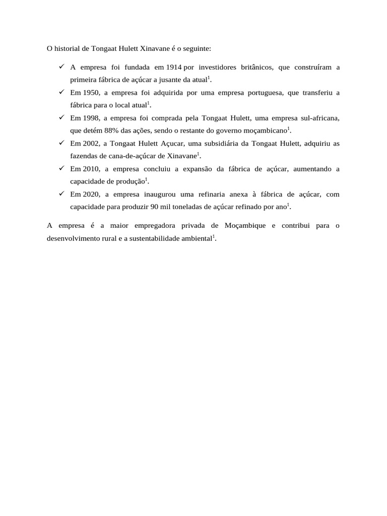 História da Tongaat Hulett Xinavane | PDF