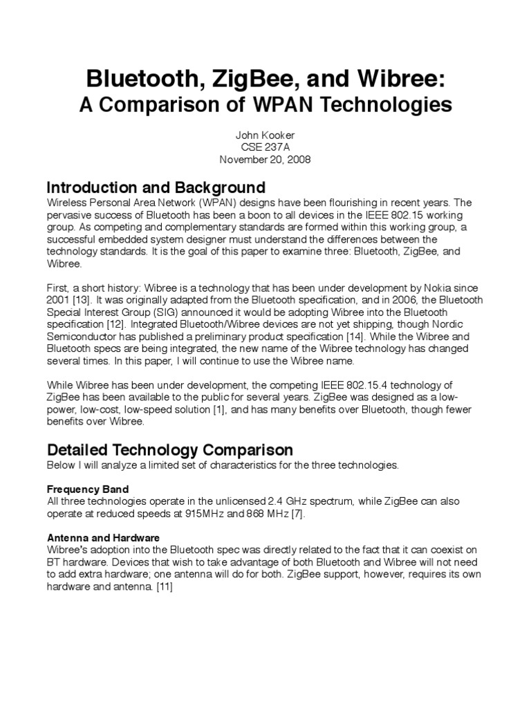 Zigbee, Bluetooth, Wibree | PDF | Wireless Networking | Networking