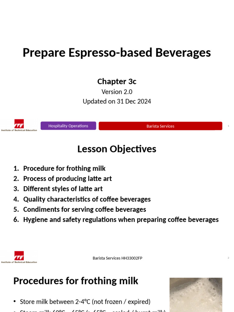 Barista Services 3c - Prepare Espresso-Based Beverages | PDF | Taste ...