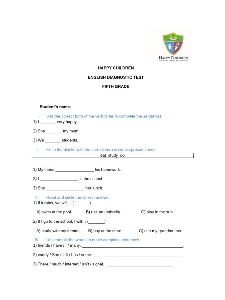 5th Grade Diagnostic Test 25-26 | PDF