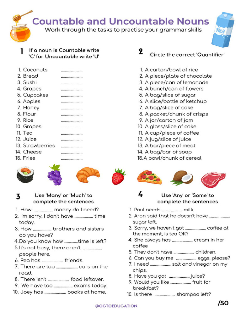 Countable and Uncountable Nouns Worksheet Templates Layouts 133748 | PDF