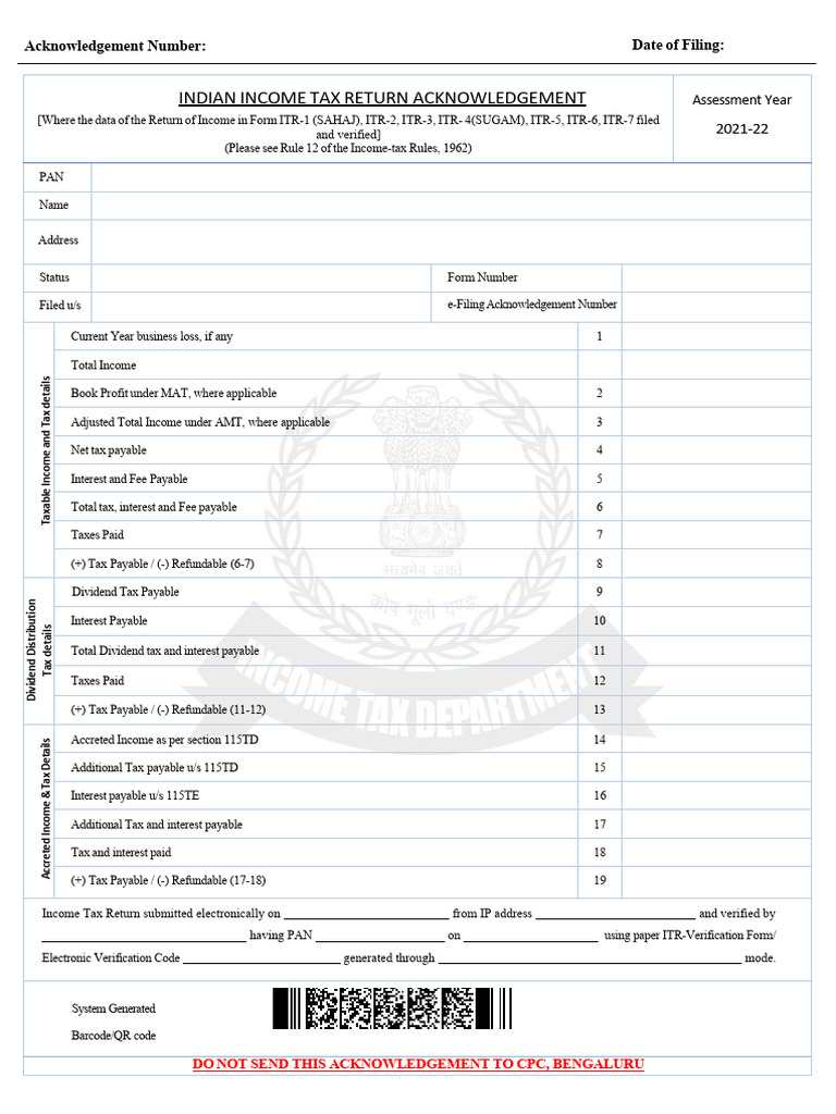 Indian Income Tax Return Acknowledgement | PDF | Taxes | Income Tax