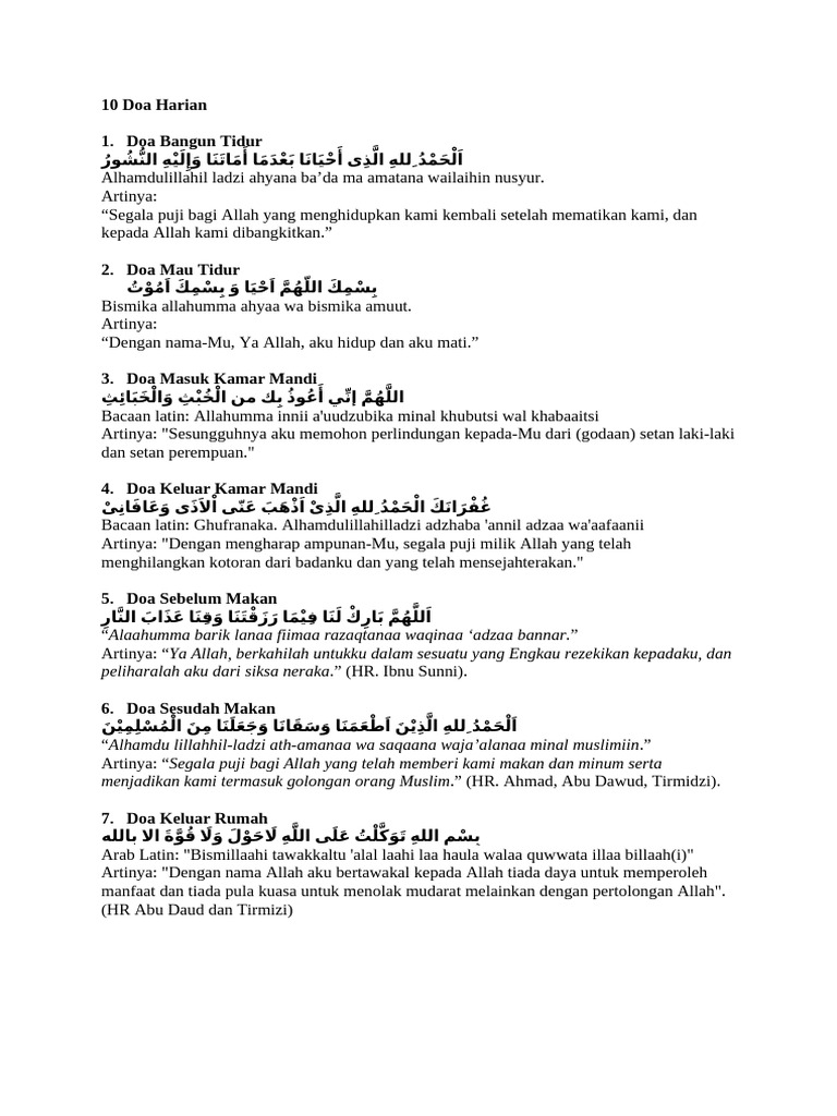 10 Doa Harian Dan Ayat Pendek | PDF