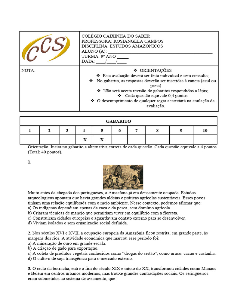 Prova Est Amazônicos 9º Ano | PDF | Desmatamento | Floresta Amazônica