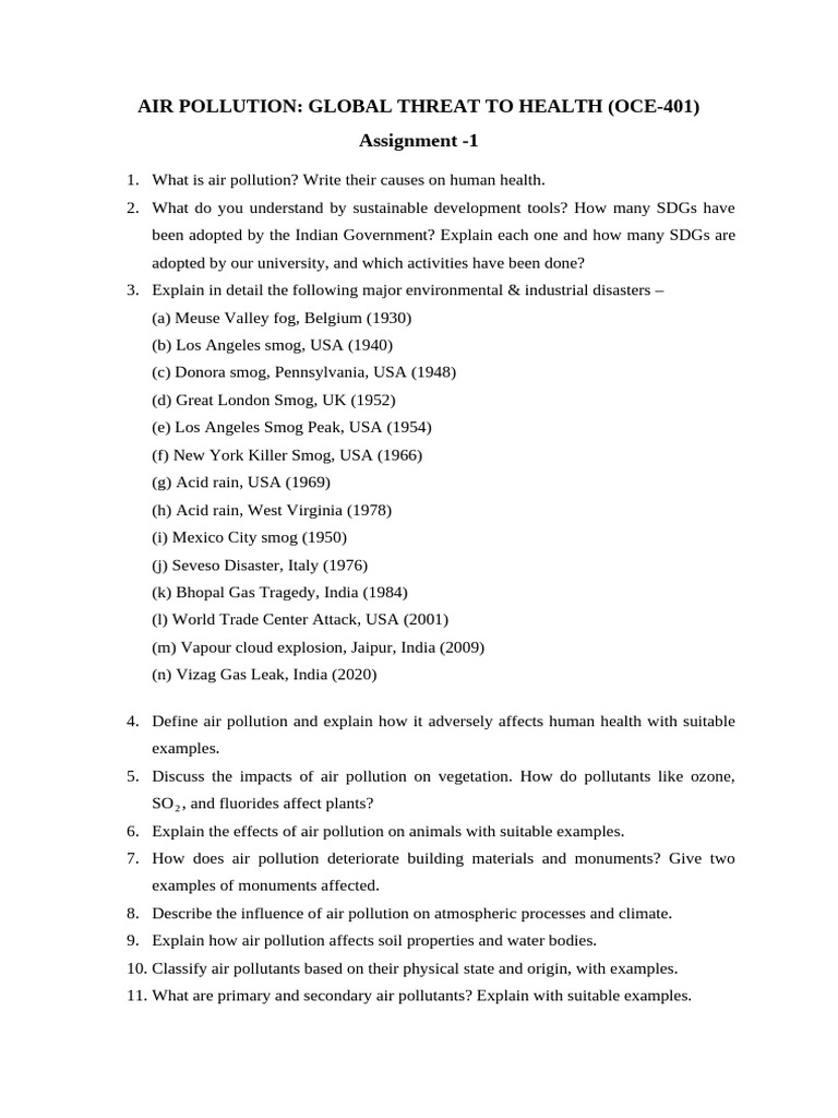 Air Pollution Assignment | PDF | Human Impact On The Environment | Atmosphere