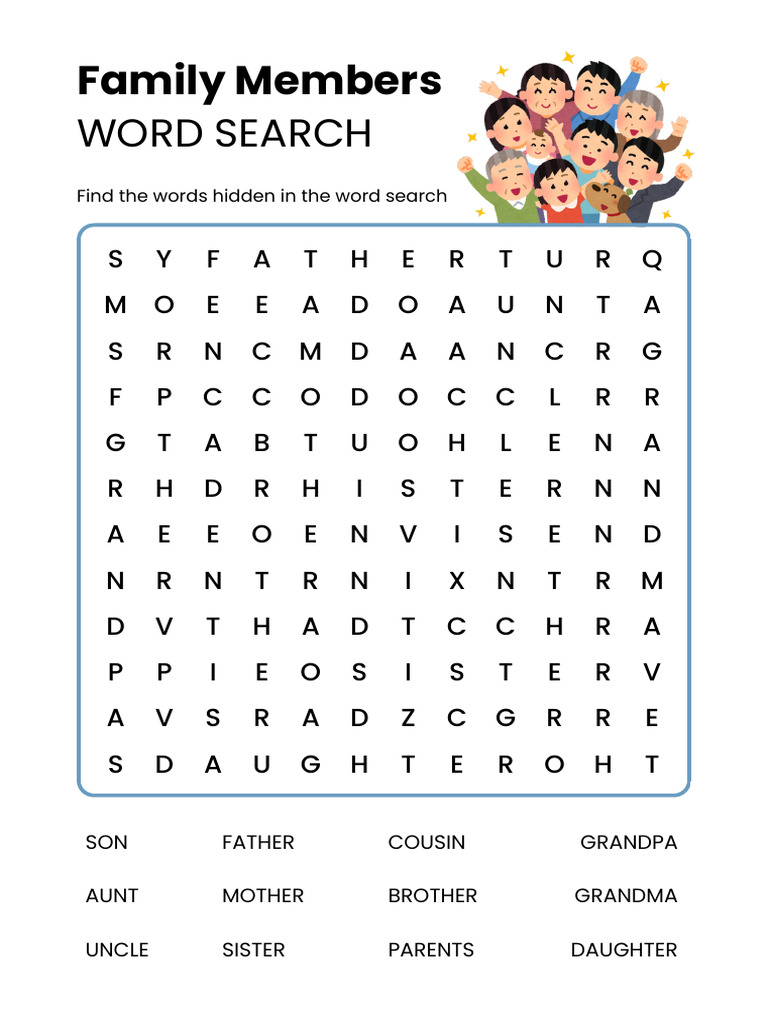 Family Word Search Worksheet in Colorful Simple Style | PDF