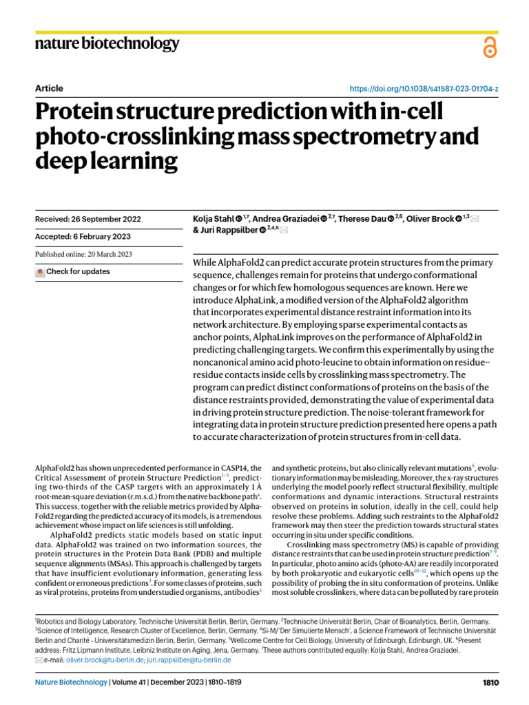 Stahl Et Al. - 2023 - Protein Structure Prediction With In-Cell Photo ...