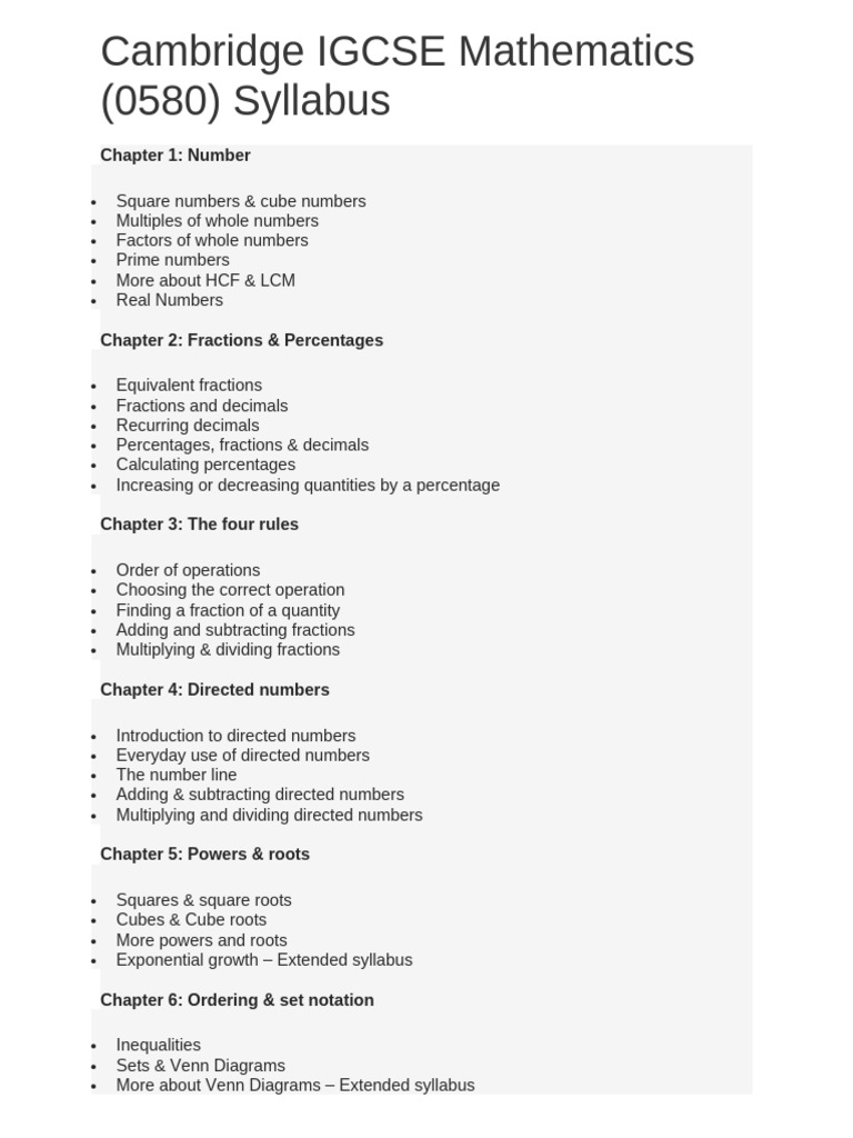 Cambridge IGCSE Maths 0580 Syllabus | PDF | Trigonometric Functions | Area