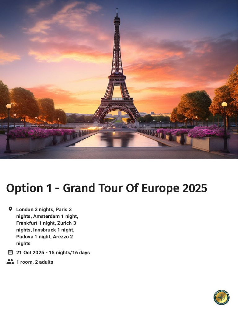 Grand Tour of Europe: 16 Days Itinerary | PDF | Florence | Meal