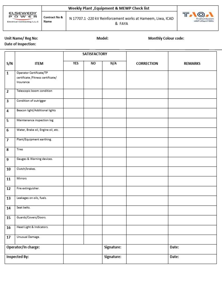 Weekly Inspection Checklist | PDF
