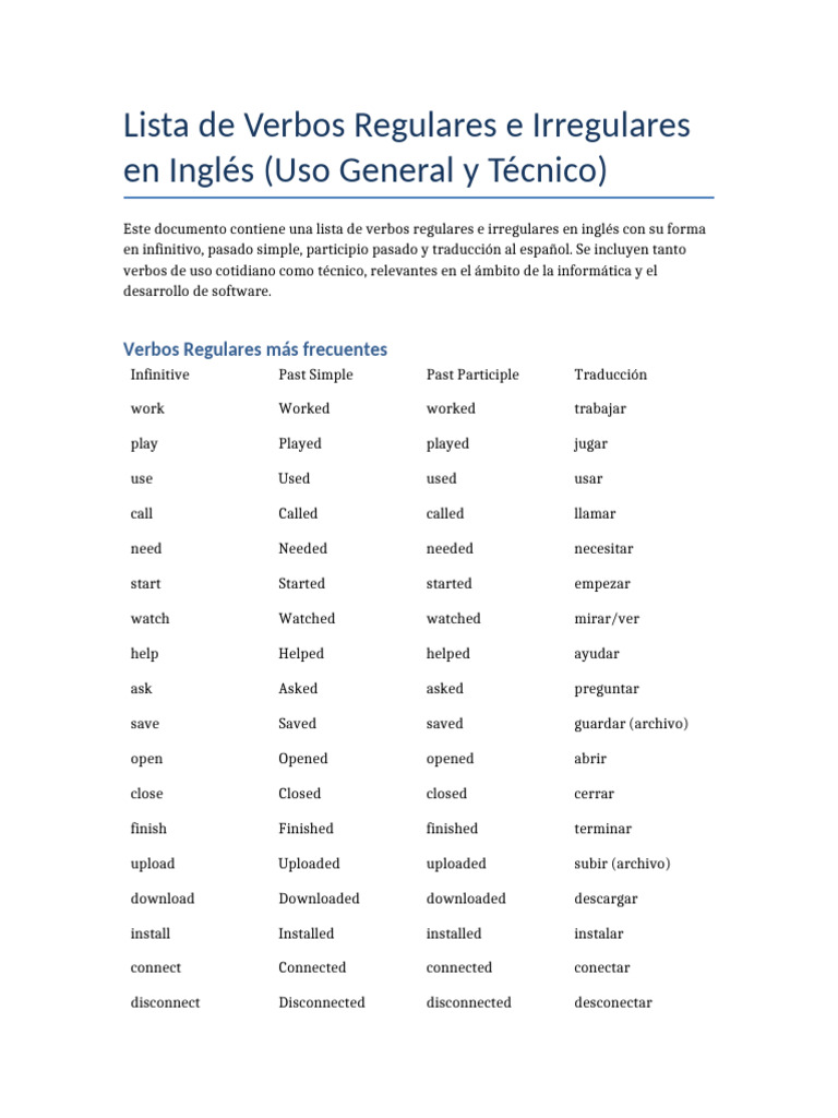 Lista de Verbos Reg e Irreg | PDF | Linguistics | Syntax