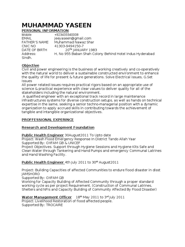 Muhammad Yaseen CV-Updated | PDF | Capacity Building | Specification ...