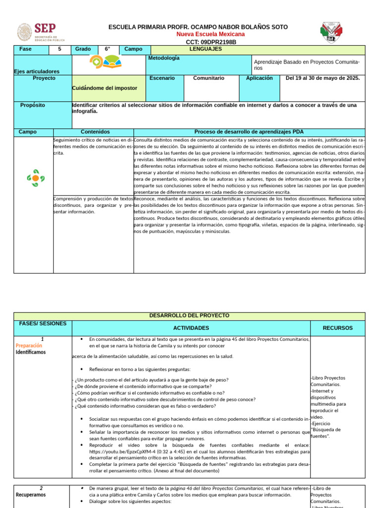 Planeación Mayo Sexto Grado | PDF | Infografia | Internet