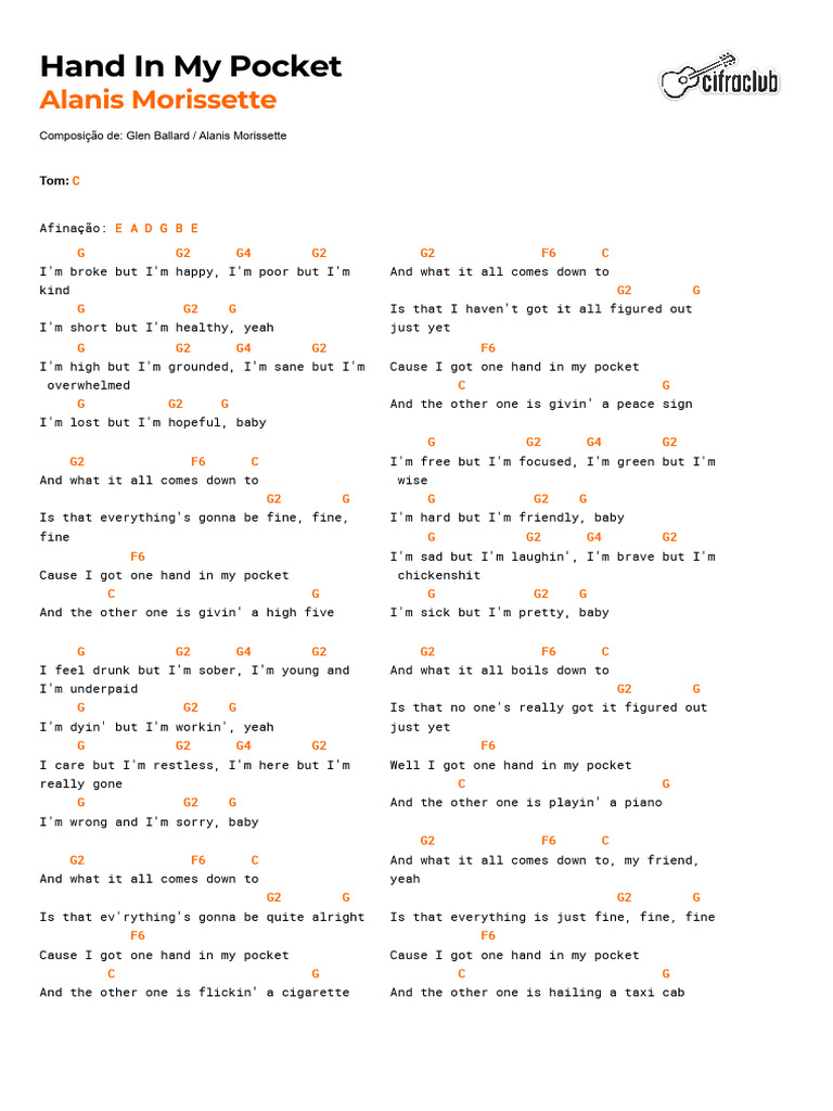 Hand in My Pocket Lyrics Analysis | PDF | American Musicians | Pop Rock