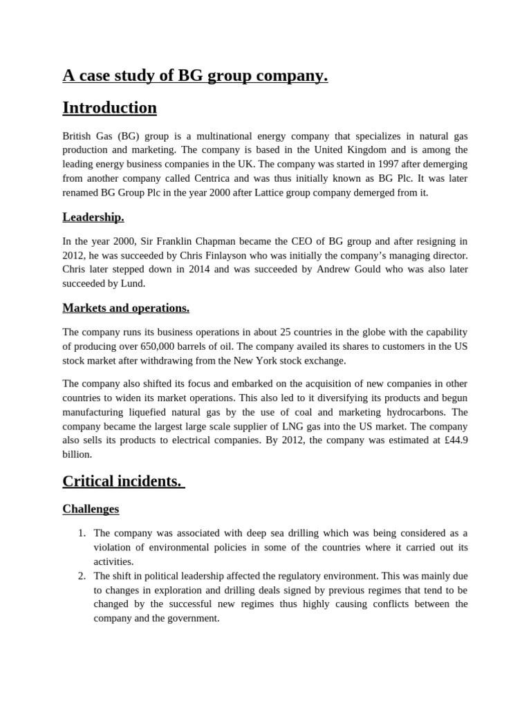 A Case Study of BG Group | PDF | Petroleum Industry | Fuels