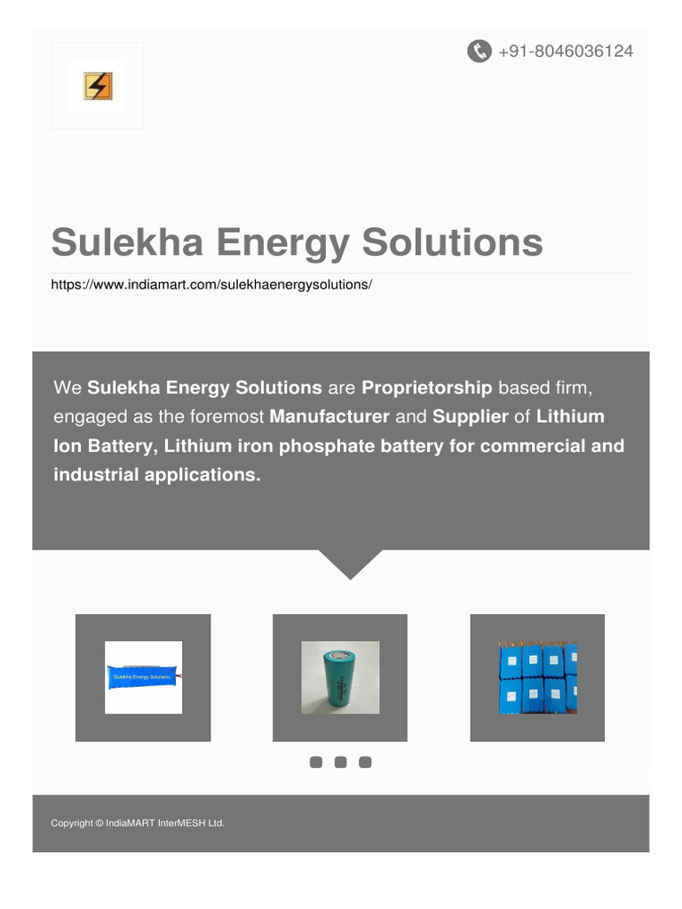 Sulekha Energy Solutions Overview | PDF | Lithium Ion Battery ...