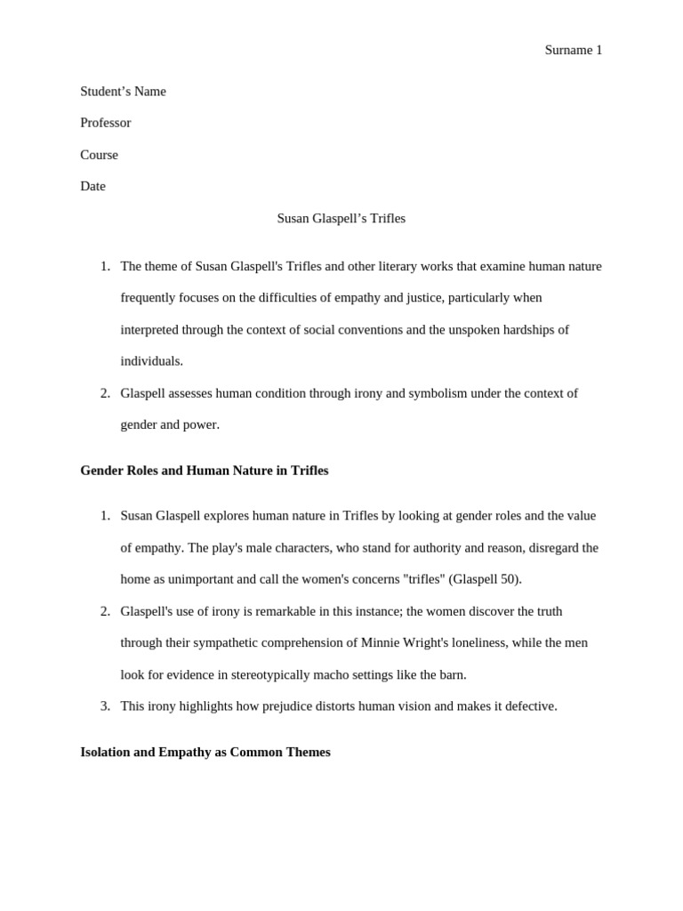 Gender and Empathy in Glaspell's Trifles | PDF | Empathy ...